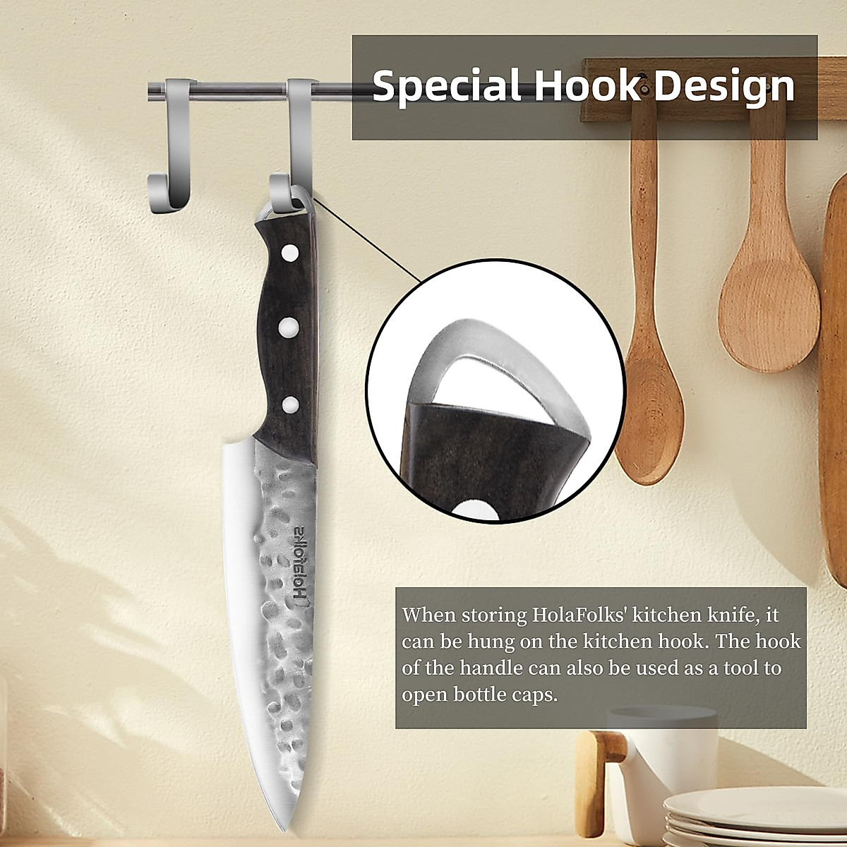 HolaFolks Chef Knife, 8 Inch Professional Kitchen Knife High Carbon Stainless Steel Butcher Knife Ultra-Sharp Boning Knife with Ergonomic Handle Gift Box Home Restaurant