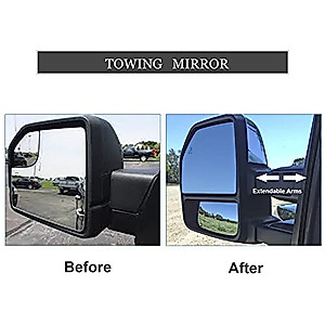ReYee Towing Mirrors fit for 2015 2016 2017 2018 2019 2020 Ford F150 Pickup with Power Heated Turn Signal Lamp Auxiliary Light Temperature Sensor Manual Fold- 8 Pin(Black)