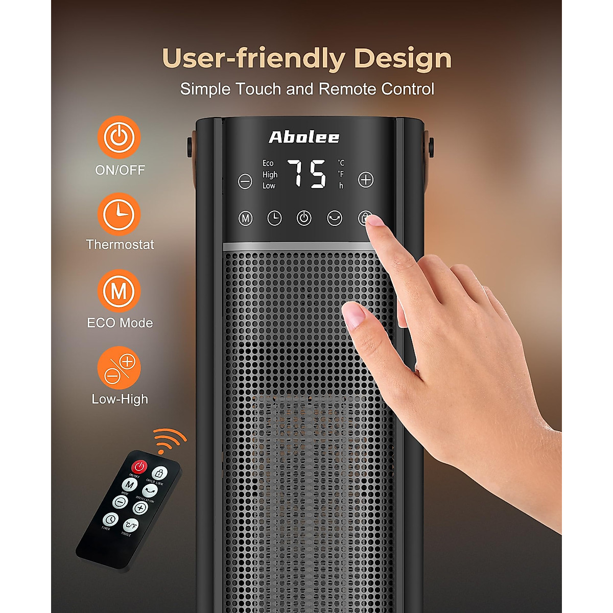 Space Heaters Indoor Use, 26" 12ft/s Electric Heater with Remote, 1500W Electric Heaters with 75°Oscillation, 1-12H Timer, PTC Electric Heater for Large Room, Bedroom Home Office, 2024 Upgraded