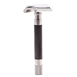 Parker THE SEMI SLANT, Double Edge Safety Razor and 5 Parker Blade Refills - Electroplated Graphite Gray Solid Brass Handle - Delivers a Barbershop Shave at Home