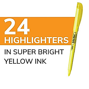 BIC Brite Liner Highlighters, Chisel Tip, 24-Count Pack of Yellow Highlighters, Ideal Highlighter Set for Organizing and Coloring