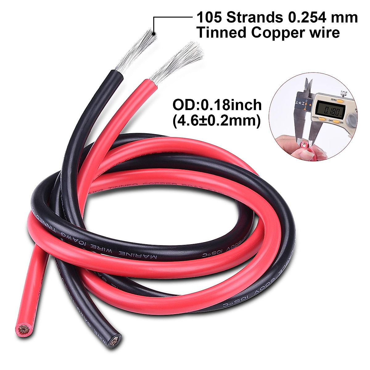 10 Gauge Wire,iGreely 10 AWG Tinned Copper Electrical Wire Cable, 2 Conductor Insulated Wire for Solar Panel Car Audio Automotive Marine Speaker Led Lighting-30Ft Black&30Ft Red