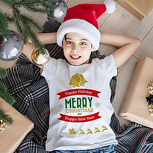 Whaline 9 Sheet Christmas Heat Transfer Vinyl 4 Colors Xmas Iron on Vinyl Red Green Golden Silver Printed HTV Adhesive Craft Vinyl for Clothing Costume DIY Fabric Craft, 9.6 x 11.8 Inch