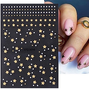 JMEOWIO 12 Sheets Moon Star Sun Nail Art Stickers Decals Self-Adhesive Pegatinas Uñas Black Nail Supplies Nail Art Design Decoration Accessories