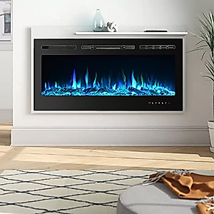 50 Inch Electric Fireplace Inserts, Quiet Wall Mounted Fireplace, Led Fireplace for Living Room, Recessed Electric Fireplace, Linear Fireplace, Logs & Crystal, 750/1500W