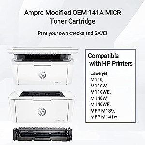 Ampro New OEM Modified 141A MICR Toner Cartridge for Check Printing Works with HP Laserjet M110, M110W, M110WE, M140W, M140WE, MFP M139, MFP M141w | W1410A. HP 141a Toner Cartridge Prints 950 Pages