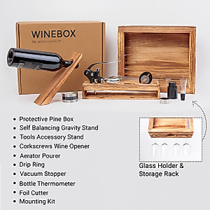 Wine Display Holder and Supplies Set - Housewarming Gifts for Women Who Have Everything, Home Buyer Closing Gift from Realtor, New House Essentials - Rack, Stopper, Corkscrew and More Accessories