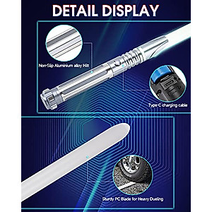 Dueling Light Saber, Motion Control Lightsabers for Adults,Smooth Swing Light Saber with 10 Sound Fonts,RGB 12 Colors Changeable, Metal Hilt for Halloween Cosplay Party,Birthday Gift, Grey,S9