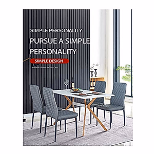 IANIYA Dining Chair Modern Minimalist Fireproof Leather Sprayed Metal Pipe Diamond Grid Pattern Restaurant Home Conference Chair Set of 6 Gray