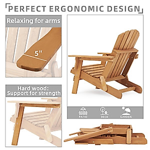 Oversize Wooden Outdoor Folding Adirondack Chair with Pre-Assembled BackRest & SeatBoard, Wood Patio Chair for Garden Backyard Porch Pool Deck Firepit