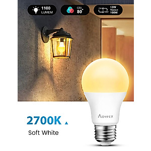 Aovpex Dusk to Dawn LED Outdoor Light Bulbs, 13W 1100LM(100W Equivalent), A19 Sensor LED Bulb, E26 2700K Soft White Day Night Bulbs, Auto ON/Off, Sensor Lighting for Porch Garage Front Door, 4 Pack