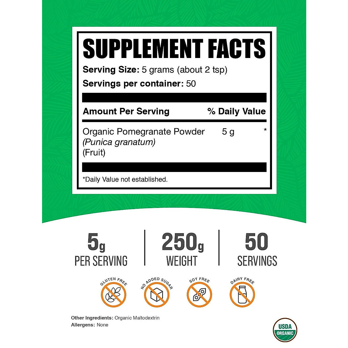 BulkSupplements.com Organic Pomegranate Powder - Pomegranate Supplement for Immune Support, Pomegranate Powder Organic - Gluten Free, 5g per Serving, 250g (8.8 oz) (Pack of 1)