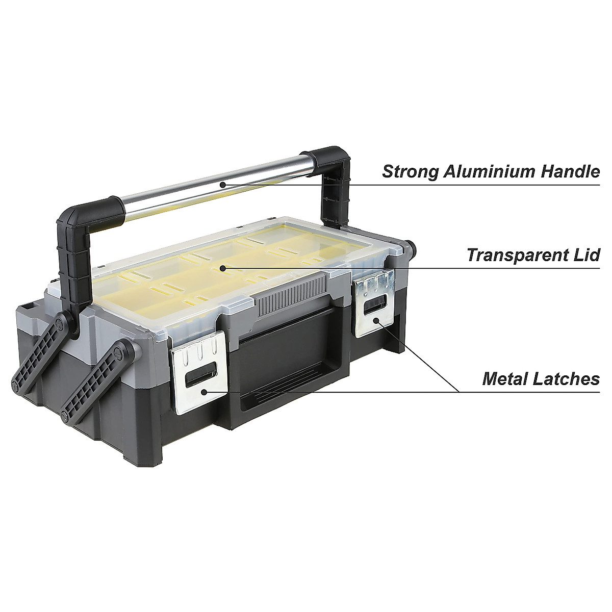 Olympia Tools 18 Inch Portable Plastic Cantilever Tool Box Organizer with Removable Compartments, Great Organization and Storage for Hardware, Assorted Nails, Dowels, Washers, Screws, Nuts and Bolts