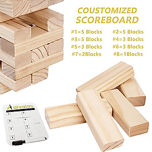 Aivalas Giant Timber Blocks Games, 56 Blocks Large Tower Outdoor/Indoor Games - Includes Carry Bag and Scoreboard, Wood Stacking Yard Games Grows from 2FT to Over 4.2FT for Kids Adults Family