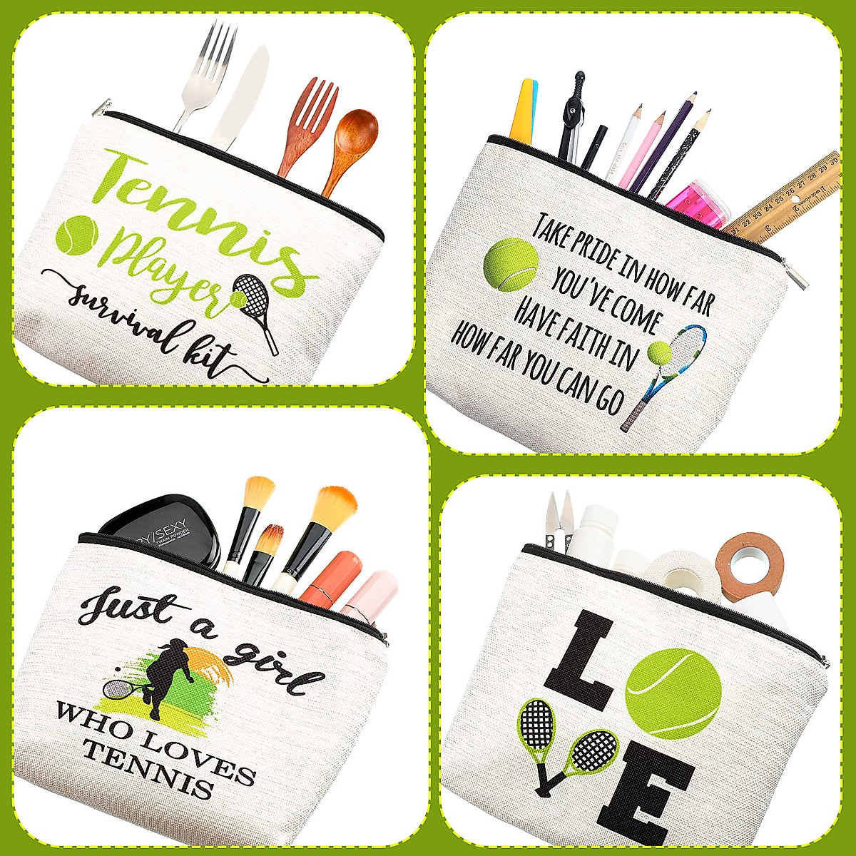 Geosar 4 Pieces Tennis Gifts Makeup Bag Inspirational Christmas Gift for Tennis Player Tennis Bags for Women Tennis Lover Zipper Cosmetic Bags Travel Cosmetic Pouch for Birthday Graduation