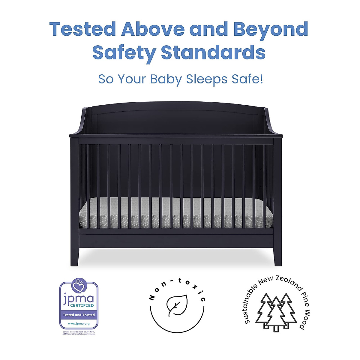 Delta Children Campbell 6-in-1 Convertible Crib - Greenguard Gold Certified, Midnight Grey