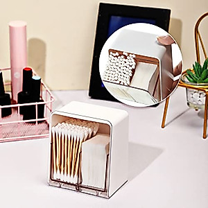 2 Pcs Cotton Ball Holder Canisters for Cotton Swabs Floss Dispenser Container Box with 2 Compartments Bathroom Storage Cotton Pads Organizer with Clear Lid for Cotton Round Makeup, White
