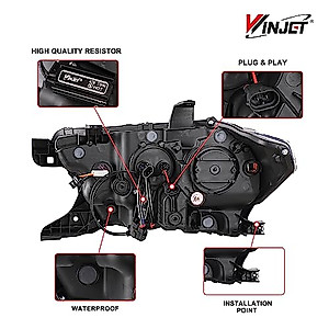 Winjet LED Headlights Assembly Fit For 2016-2019 Toyota Tacoma, Led Headlamp For 2020-2023 Tacoma (SR, SR5, TRD Sport models only), Tacoma Front Lamp w/Led High& Low Beam (Glossy Black/Clear Lens)