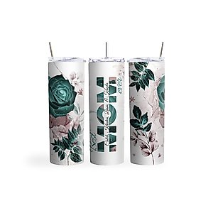 20oz Skinny Tumbler Best Mom Ever Personalized - Stainless Steel Double Wall Insulated Cup With Lid And Straw (Green)