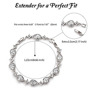 SWEETV Wedding Teardrop Bracelets for Brides Bridesmaids, Crystal Cubic Zirconia Bridal Bracelets for Women Prom, Silver