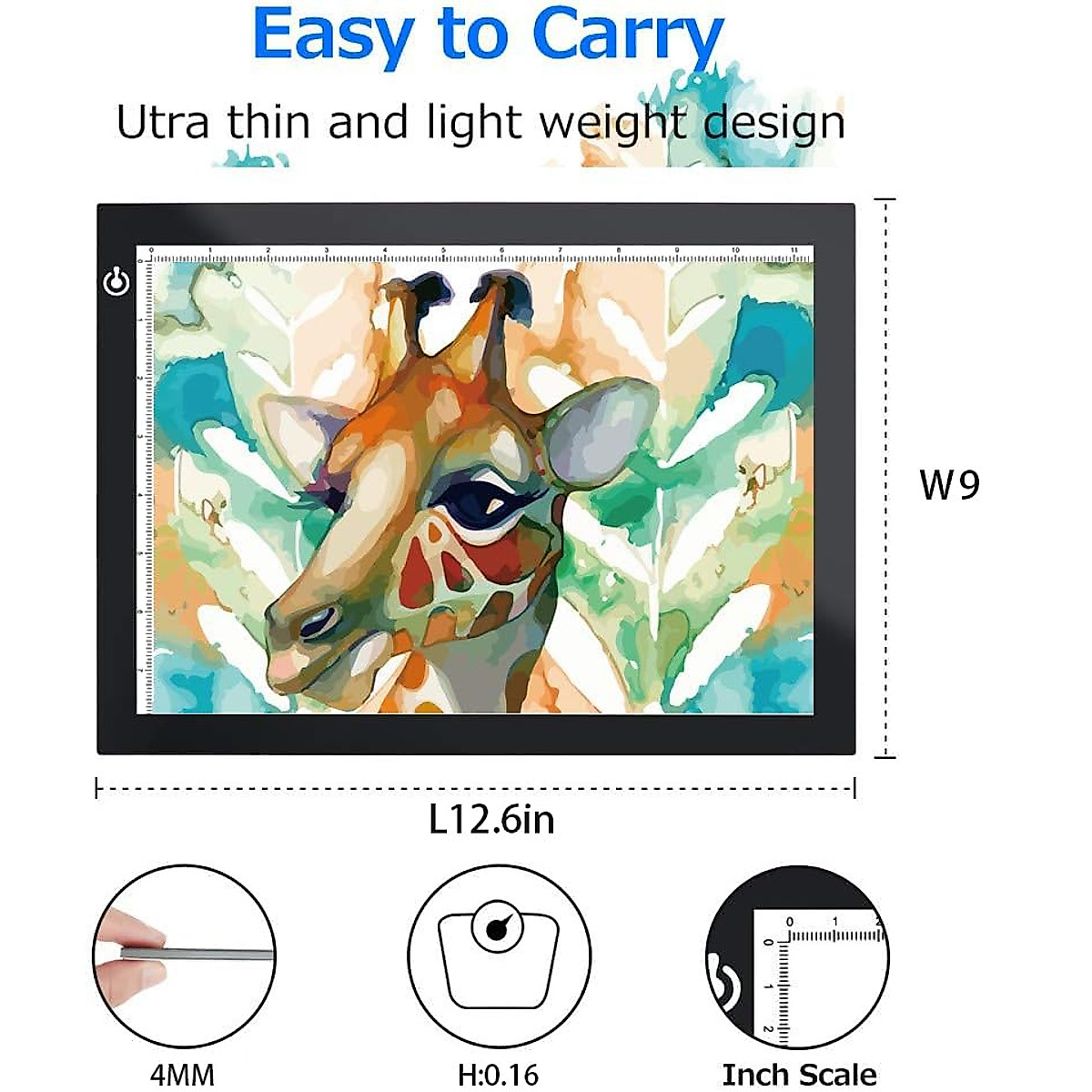 Black A4 Dimmable LED Artcraft Light Box Tracer Slim Light Pad Portable Tablet, USB Power Cable Copy Drawing Board Tracing Table for Artists Designing, Animation, Sketching, Stenciling X-ray Viewing