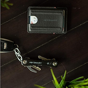 KeySmart Minimalist Wallet For Men - Credit Card Holder & RFID Blocking Wallet For Men - TecTuff Leather Easy Slide Slots - Compact & Lightweight Front Pocket Wallet 5 Card Capacity + Cash