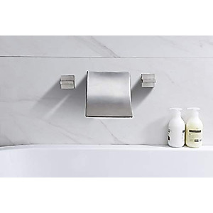 SUMERAIN Wall Mount Waterfall Tub Faucet 3 Hole Brushed Nickel Bathtub Faucet, Extra High Flow Rate