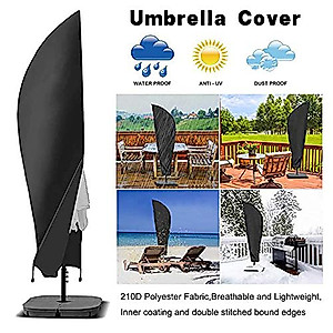 Lpraer Patio Umbrella Cover 210D Oxford Fabric Umbrella Cover Outdoor Waterproof Offset Parasol Cover Banana Style with Zipper for 7ft to 11ft Garden Outdoor Umbrellas, 265cm
