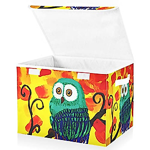 innewgogo Owl Storage Bins with Lids for Organizing Foldable Storage Box With Lid with Handles Oxford Cloth Storage Cube Box for Toys