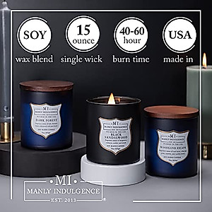 Manly Indulgence Scented Jar Candle, Black Sandalwood, Signature Collection, Soy Wax Blend, Wooden Wick, 15 Oz, Single (Bergamot, Tobacco, Amber & Musk)
