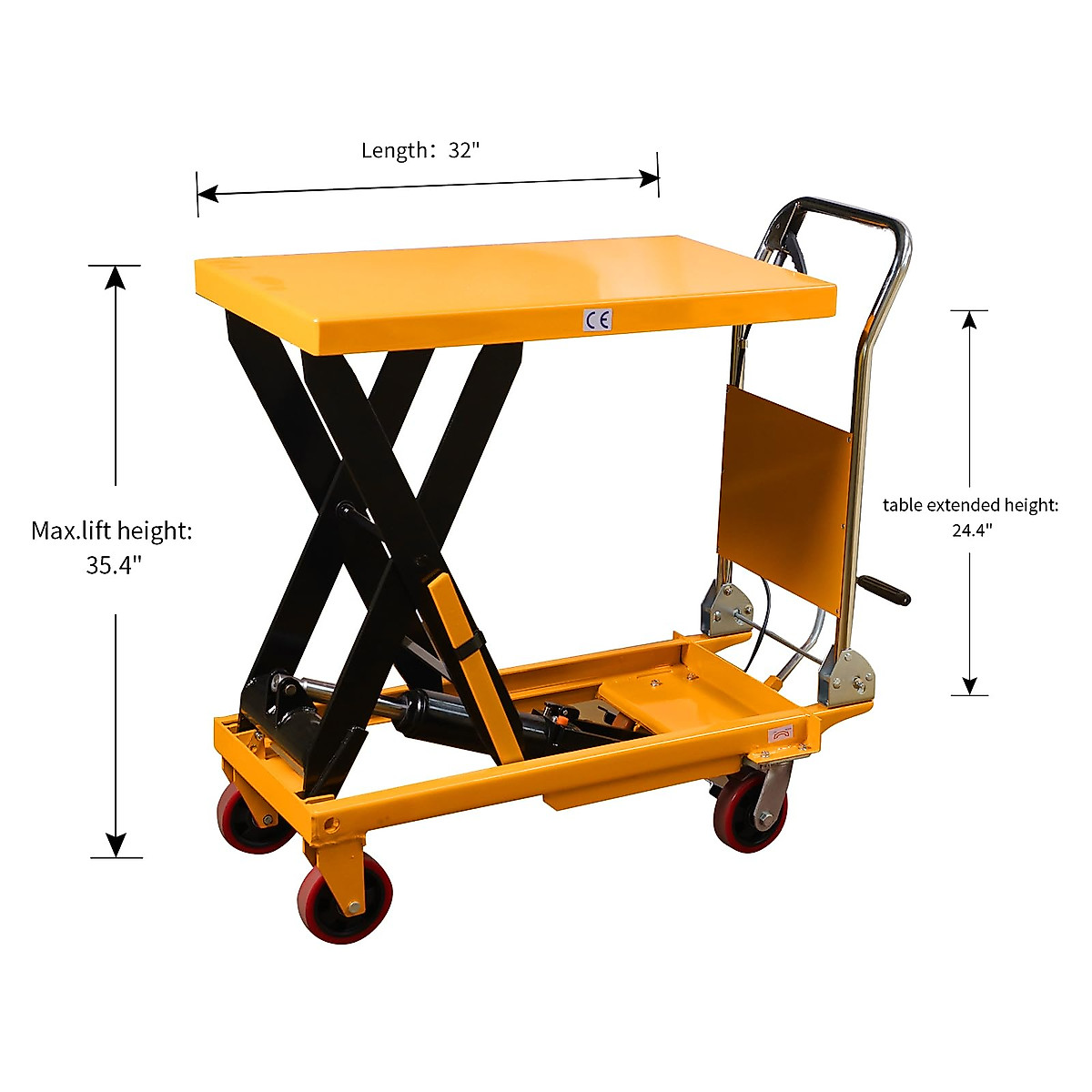 APOLLOLIFT Hydraulic Lift Table, 1100lbs Capacity 35.4" Lifting Height, Single Scissor Lift Table Cart with 4 Wheels and Safety Back Guard for Material Handling and Transportation