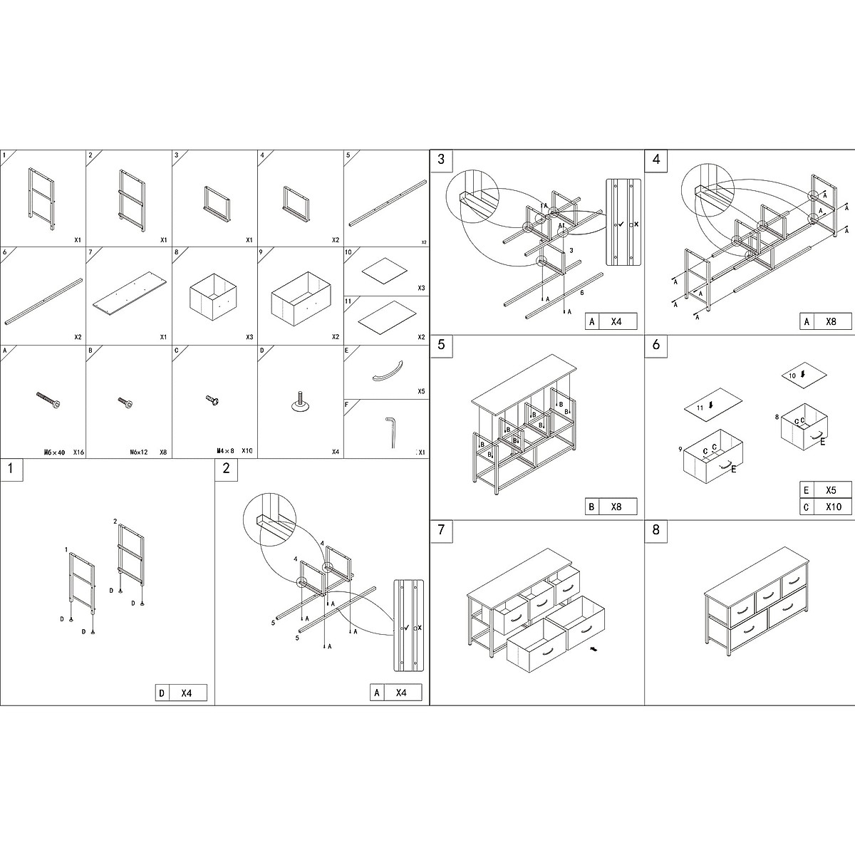 AZL1 Life Concept Extra Wide Dresser Storage Tower with Sturdy Steel Frame, 5 Drawers of Easy-Pull Fabric Bins, Organizer Unit for Bedroom, Hallway, Entryway, Dark Grey