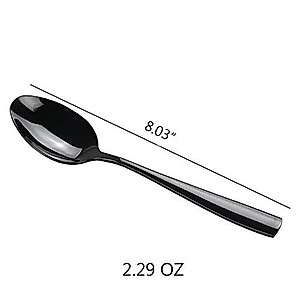 Teyyvn 16-Pack Black Stainless Steel Dinner Spoon, 8.03 Inches, Mirror Polished