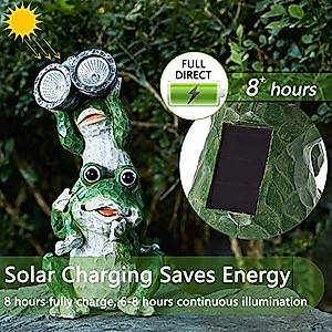 Yiosax Solar Powered Garden Statue, Cute Frog Animal Sculpture for Indoor Outdoor Decorations, Patio Yard Lawn Ornaments Gift（11.18inch Tall）
