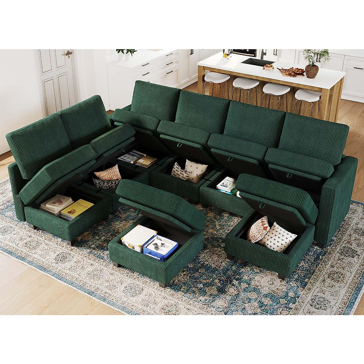 Belffin Oversized Modular Couch with Storage Ottoman Large Corduroy Sectional Couch with Chaise Convertible Modern Sectional Sofa Couch Dark Green