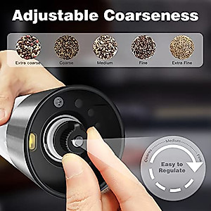 [Upgraded Larger Capacity] Rechargeable Electric Salt and Pepper Grinder Set - with USB Type-C Cable, LED Lights, Automatic Salt and Pepper Grinder Set, 2 Adjustable Coarseness Mills Refillable