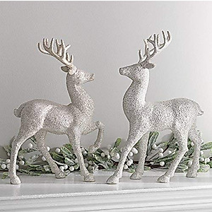 Set of 2 Holiday Reindeer Figures: 12.5 Inches Glitter Reindeer Decor by RAZ Imports (Silver)