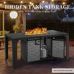 Pizzello Outdoor Fire Pit Dining Table 62.5" Aluminum Rectangular Propane Dining Patio Table with Firepit Dining Height Gas Fire Pit Table, Pizzello Comodo, Black