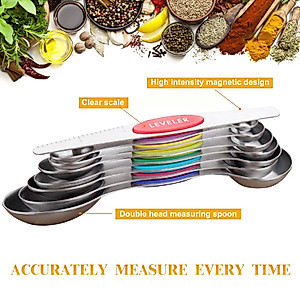 Magnetic Measuring Spoons Set, 8pcs Nesting Stainless Steel Teaspoon Measuring Spoons with Leveler, Stackable Dual Sided Tablespoon Measure Spoon for Measuring Dry and Liquid Ingredients