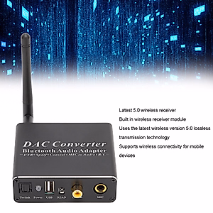 DAC Bluetooth Adapter, Coaxial SPDIF Optical Input Aluminium Alloy DAC Converter Multifunctional with Remote Control for Teaching