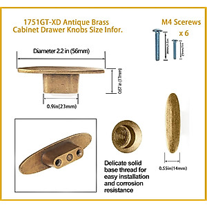 Goo-Ki 6 Pack Oval Antique Brass Drawer Knobs