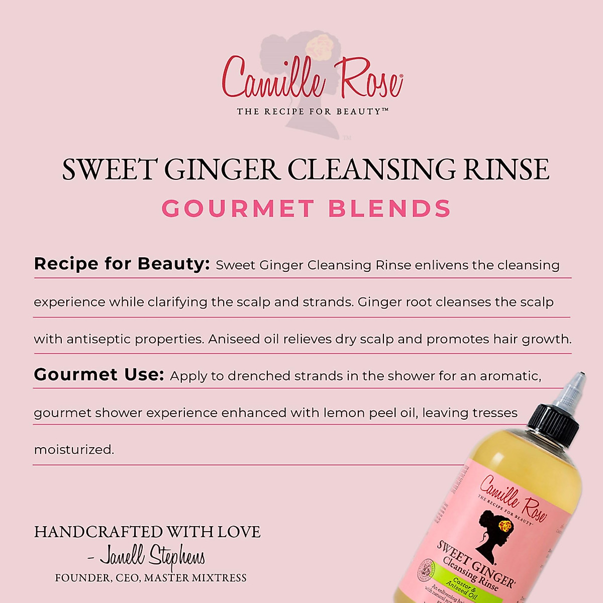 Camille Rose Sweet Ginger Rinse, Hair and Scalp Cleanser with Ginger Root and Aniseed Oil, to Clarify and Moisturize, for all Hair Types, 12 oz