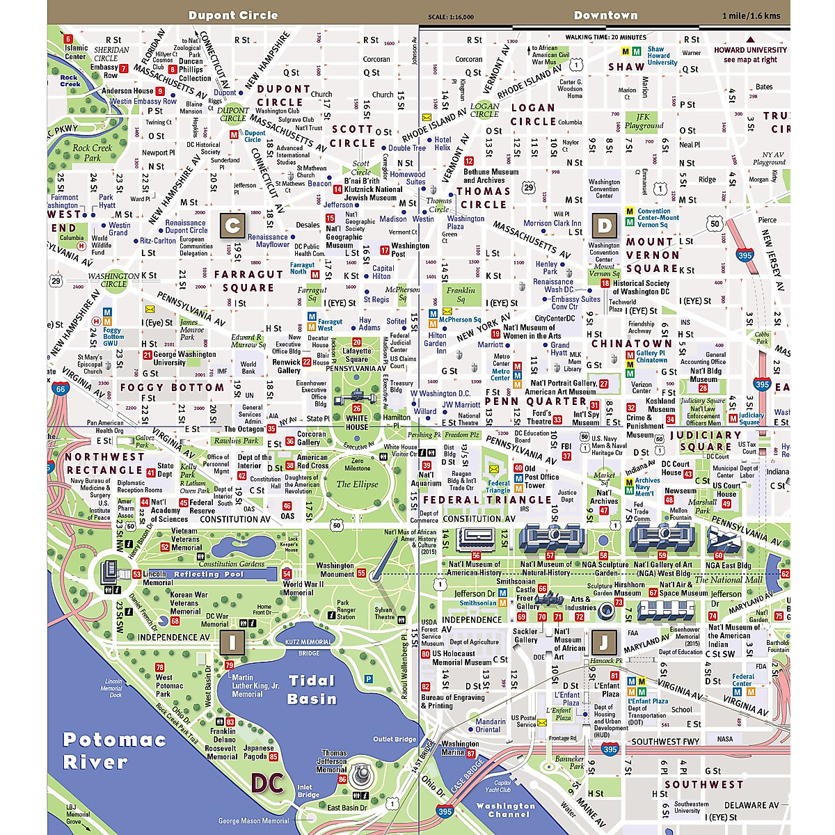 StreetSmart Washington DC by VanDam -- Laminated City Street pocket map with all museums, sights, monuments, government buildings and hotels plus Metro Map, 2021 Edition Map