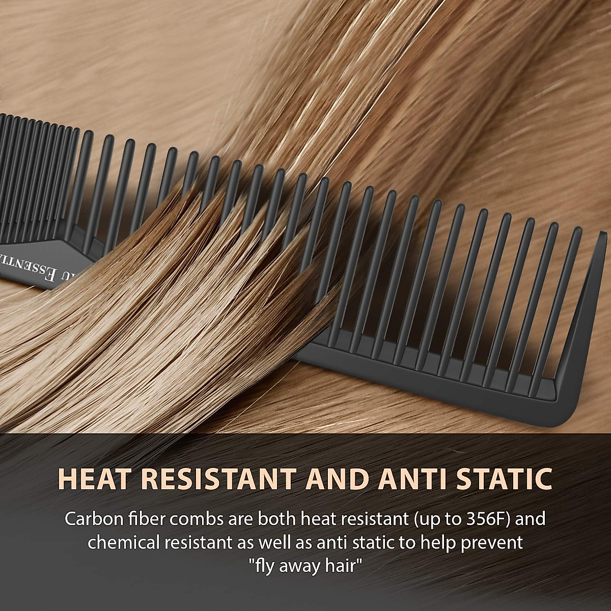 Styling Comb | Professional 7 Inch Black Carbon Fiber Anti Static Chemical And Heat Resistant Comb For All Hair Types | Fine and Wide Tooth Comb For Men and Women | By Bardeau Essentials (Single)