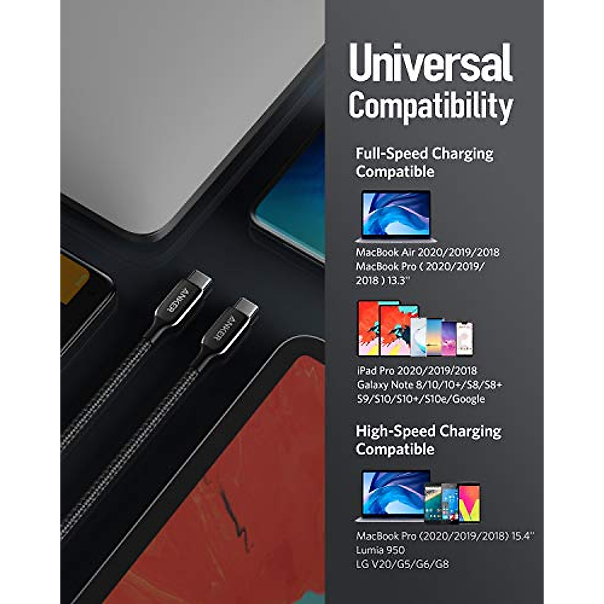 Anker USB C Cable, Powerline+ III USB C to USB C (6ft 2.0) USB-IF Certified Cable, 60W Power Delivery Charging for Apple MacBook, iPad Pro 2020, iPad Air 4, Google Pixel, and More (Black)