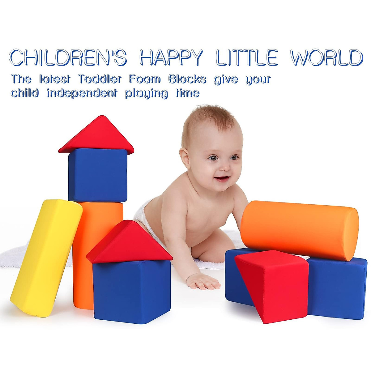 UHAPPYEE Toddler Foam Building Blocks, 12 PCS + 5 Kinds of Shapes Colourful Stacking Block Sets for Kids, Soft Foam Building Blocks Throwing Toys