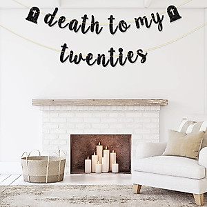 RoadSea Death to My Twenties Banner - Happy 30th Birthday Party Garland Supplies - Cheers to 30 Years - Funeral for My Youth 30th Birthday Party Decorations - Black Glitter