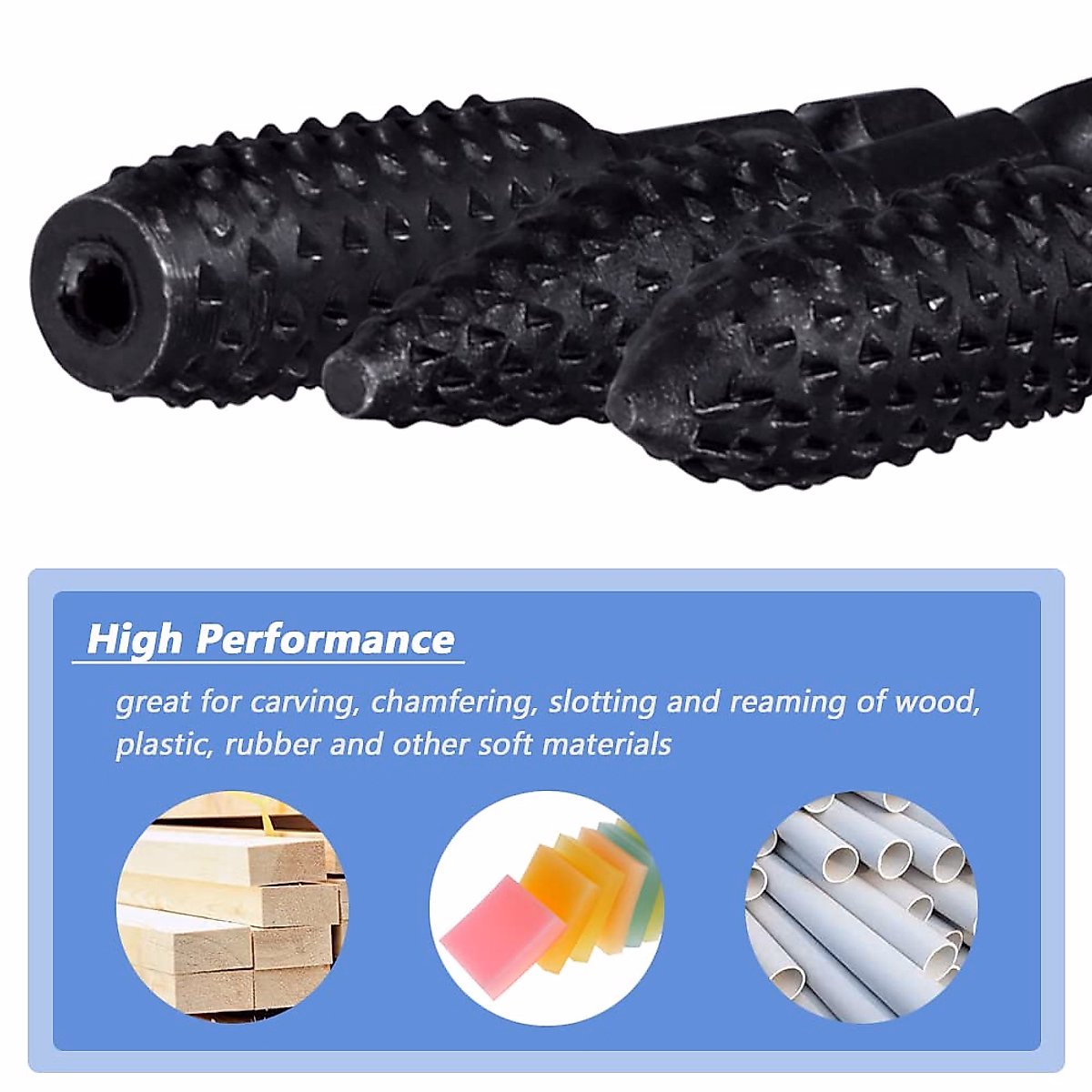 Mesee 10 Pieces Rotary Burr Rasp Set, 1/4 Inch Hex Shank Quick Change Wood Carving Drill Bits Carbon Steel File Rasp DIY Woodworking Tool for Wood Plastic Engraving Polishing Grinding