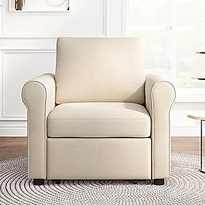 HBRR Modern 3-in-1 Sofa Chair, Convertible Sleeper Couch, Multi-Functional Adjust Backrest Into Sofá, Single Bed, for Living Room Bedroom, Beige