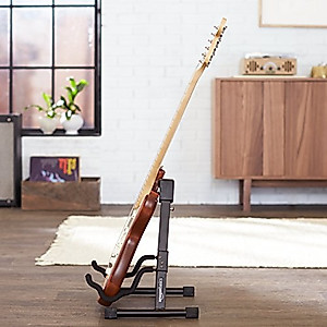 Amazon Basics Adjustable Guitar Folding A-Shape Frame Stand for Acoustic and Electric Guitars with Non-Slip Rubber and Soft Foam Arms, Fully Assembled, Black
